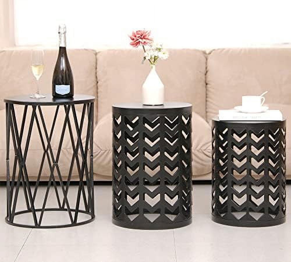 Set of 3 Metal Side End Tables Nightstand Multifunctional Nesting Round ...