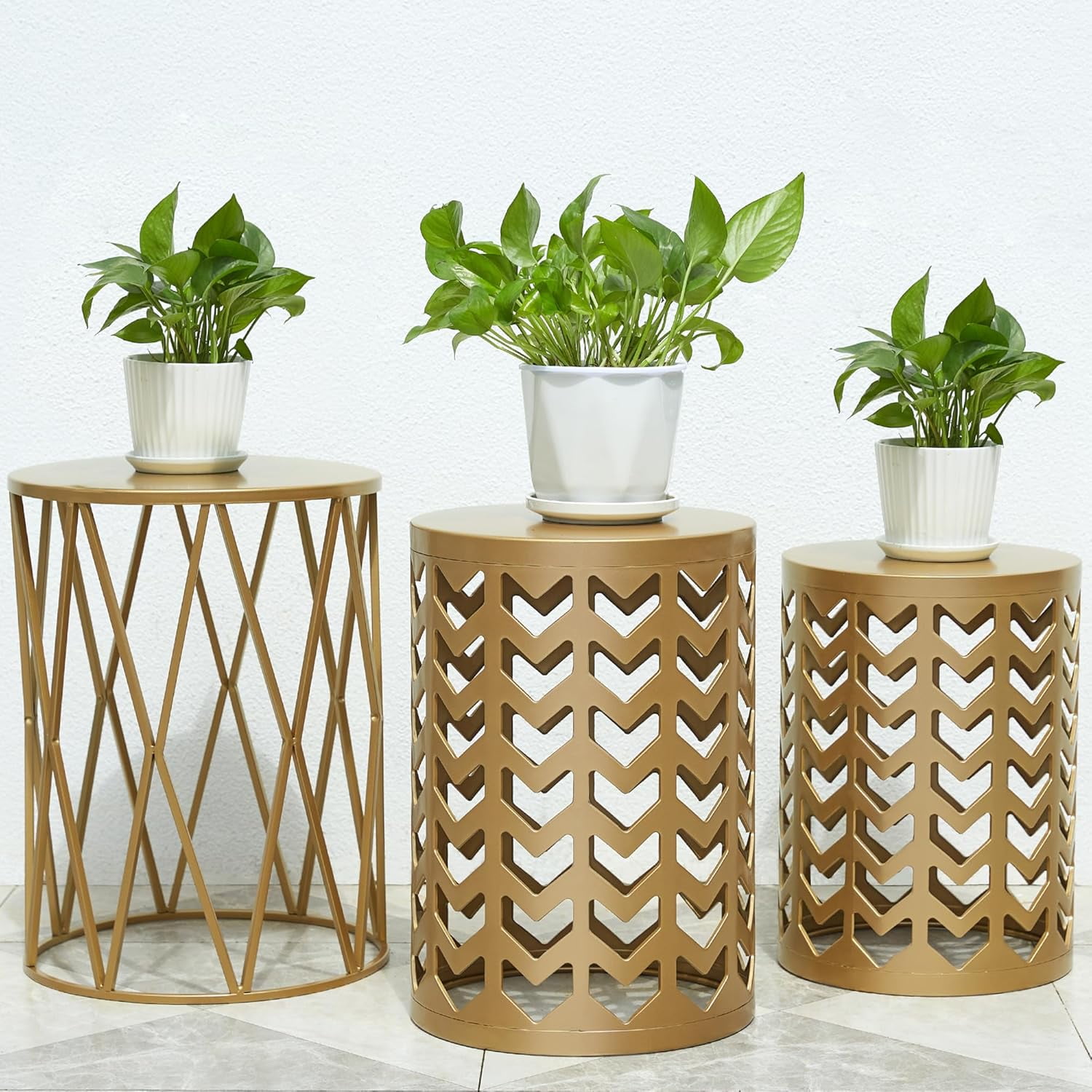 Set of 3 Metal Side End Tables Nightstand, Nesting Round Coffee Table ...