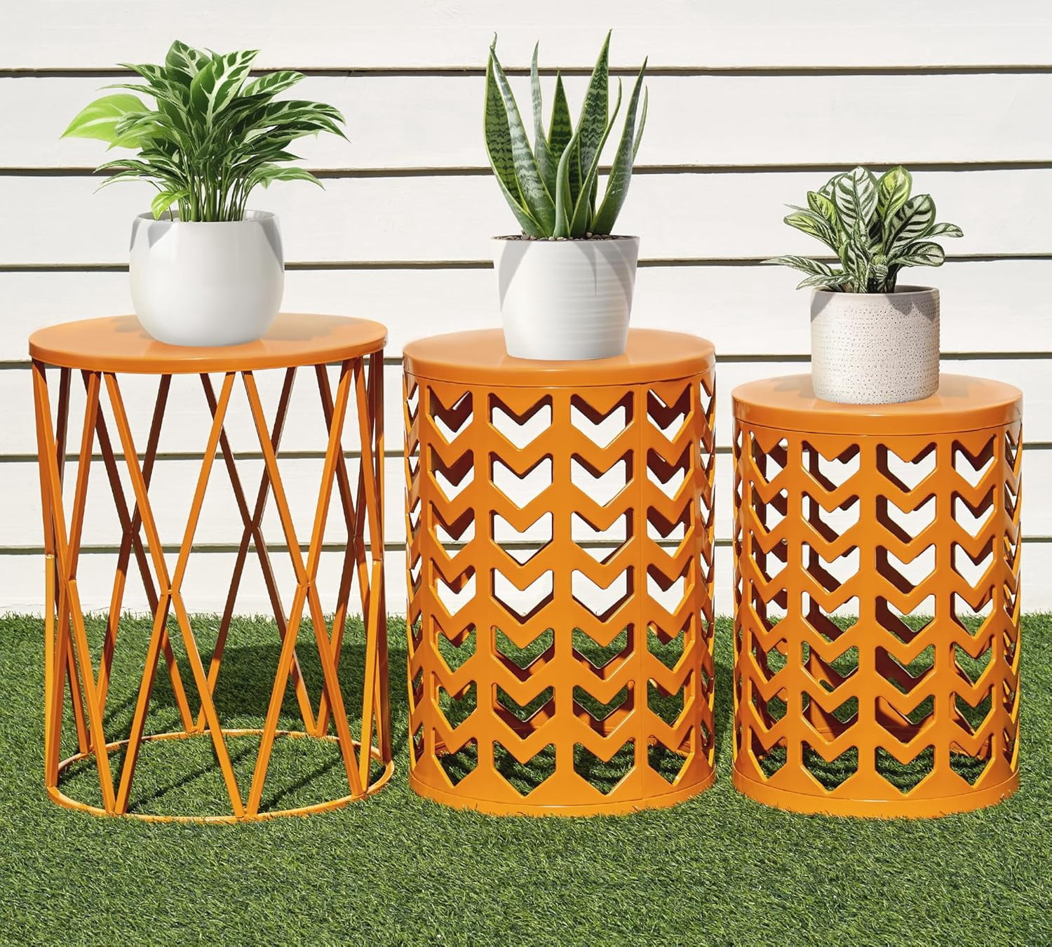 **set of 3 metal side end tables nightstand, nesting round coffee table ...