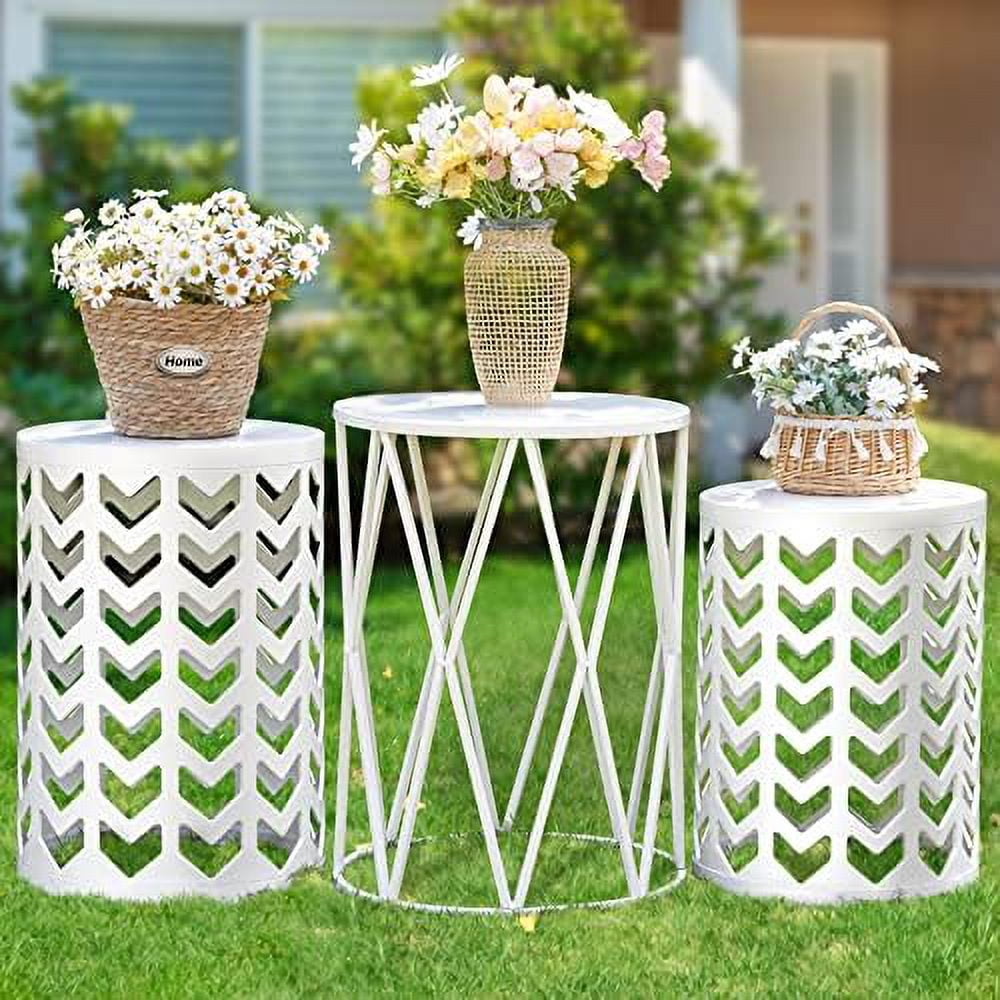 Set of 3 Metal Side End Tables Nightstand, Nesting Round Coffee Table ...