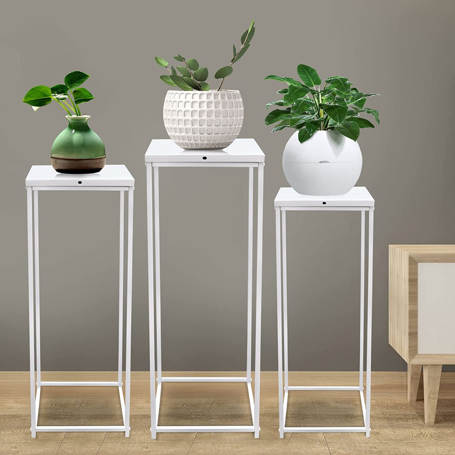 Set of 3 Metal Stand White Nesting Display Rack,End Table Indoor ...