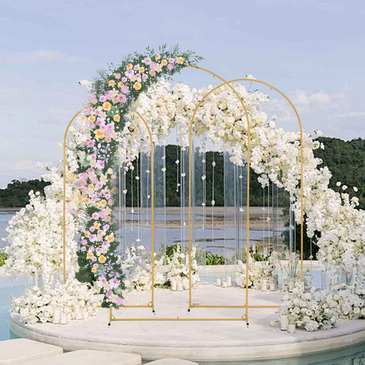 VINCIGANT 3-Piece Metal Wedding Arch Backdrop Stand Set, 4ft, 5ft, 6ft ...