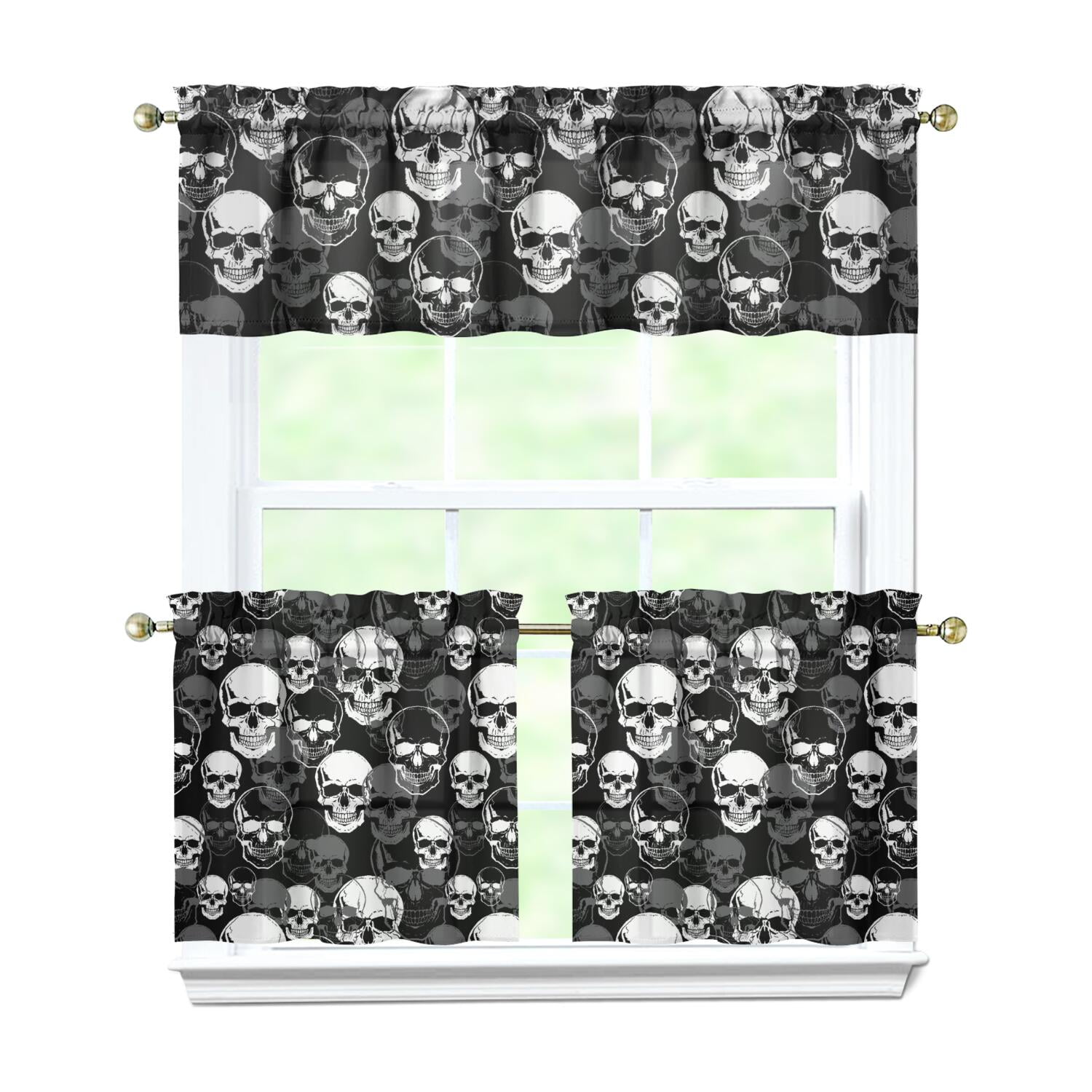 Set of 3 Mexican Day of Dead Kitchen Curtains - Skeleton & Floral Print ...