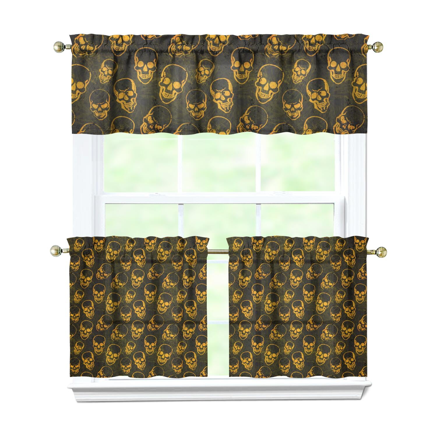 Set of 3 Mexican Day of Dead Kitchen Curtains - Skeleton & Floral Print ...