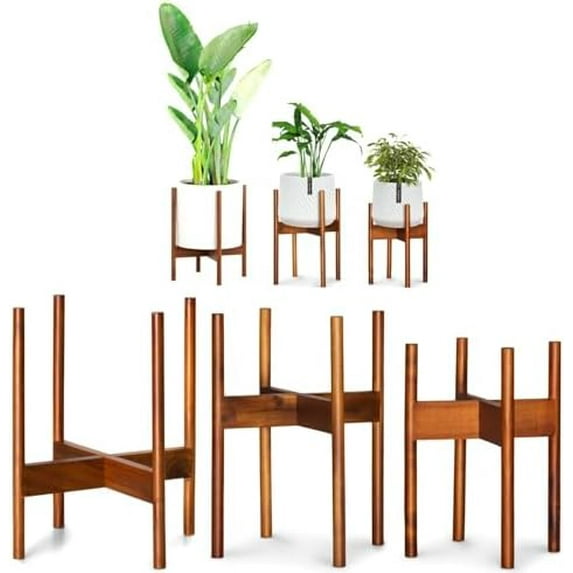 Set of 3 Mid Century Plant Stand Indoor — Modern Raised Flower Pot ...