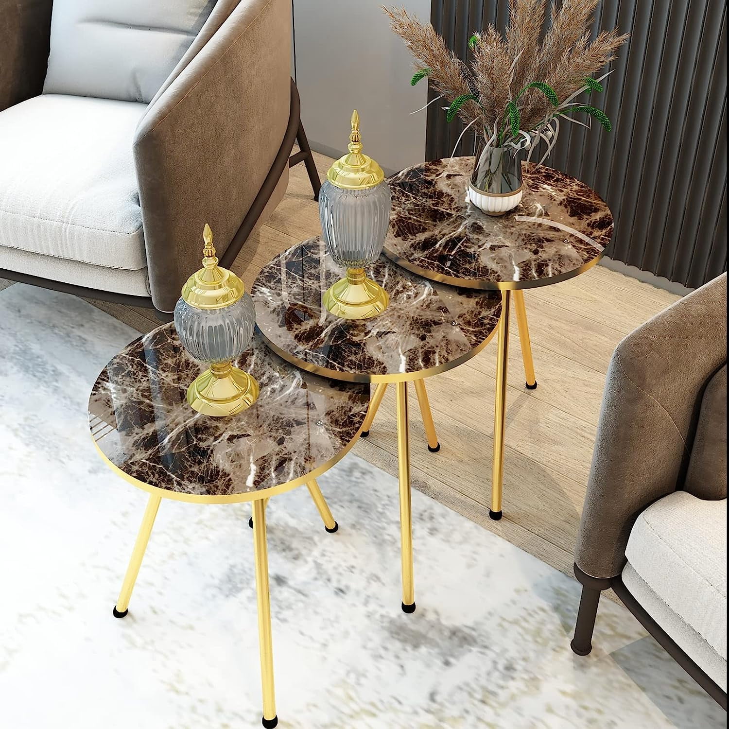 Set of 3 Nesting END Tables - Round Stacking Coffee Side Tables for ...