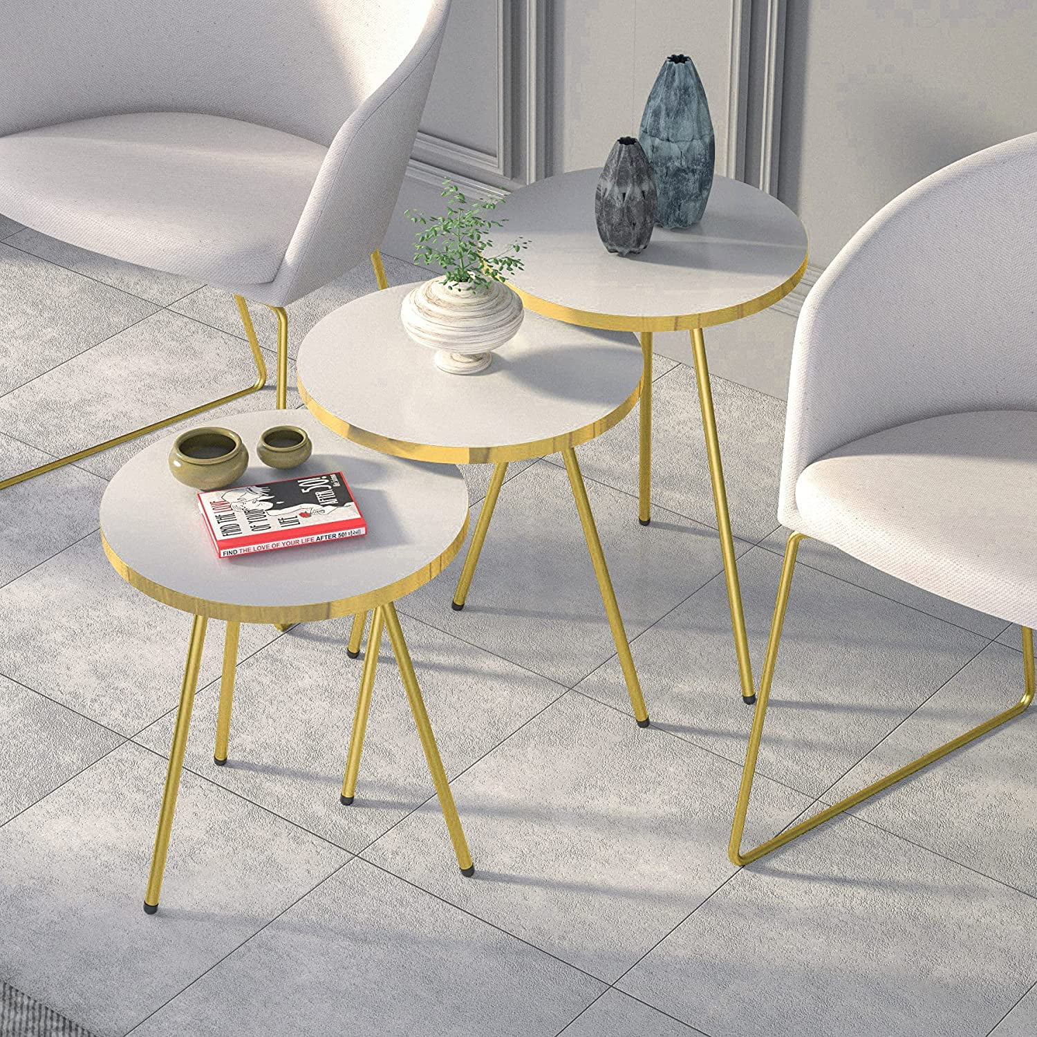 Set of 3 Nesting END Tables - Round Stacking Coffee Side Tables for ...
