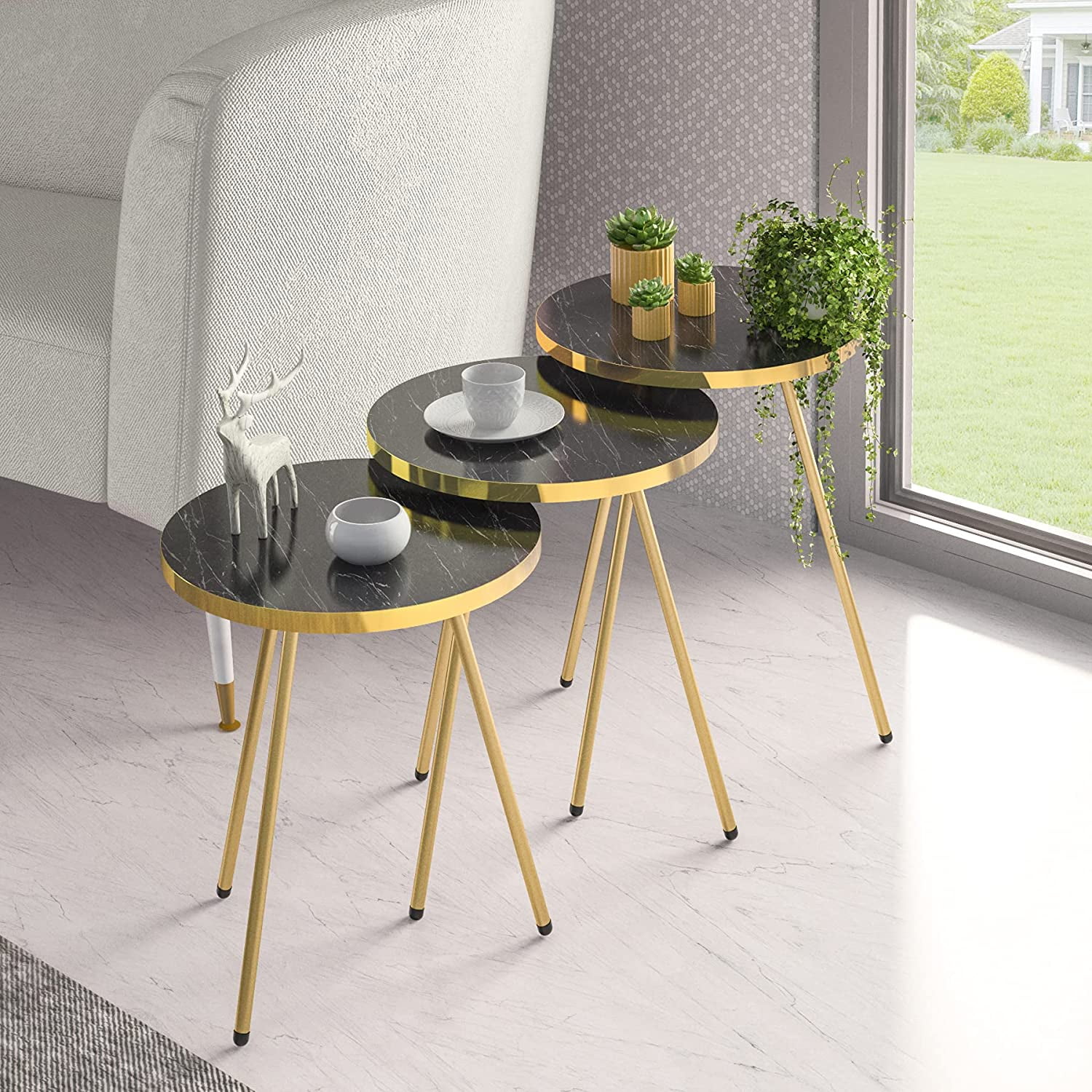 Set of 3 Nesting Tables - Round Stacking Side Tables, Nightstand for ...