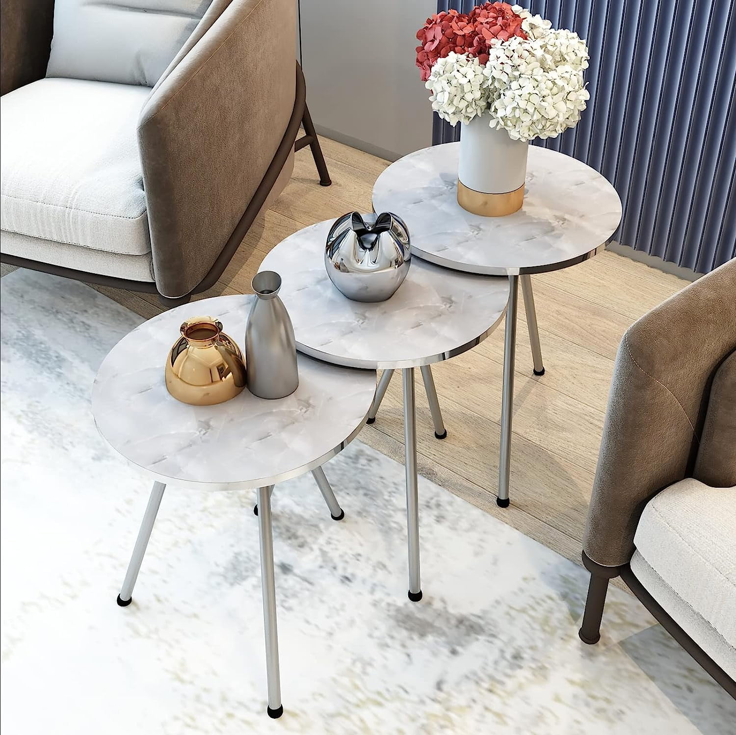 Set of 3 Nesting END Tables - Round Stacking Coffee Side Tables for ...