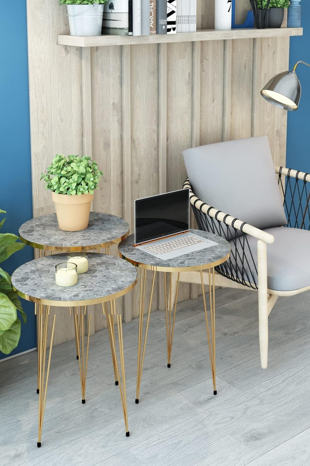 Set of 3 Nesting End Tables Round Wood Stacking Coffee Side Accent Sofa ...