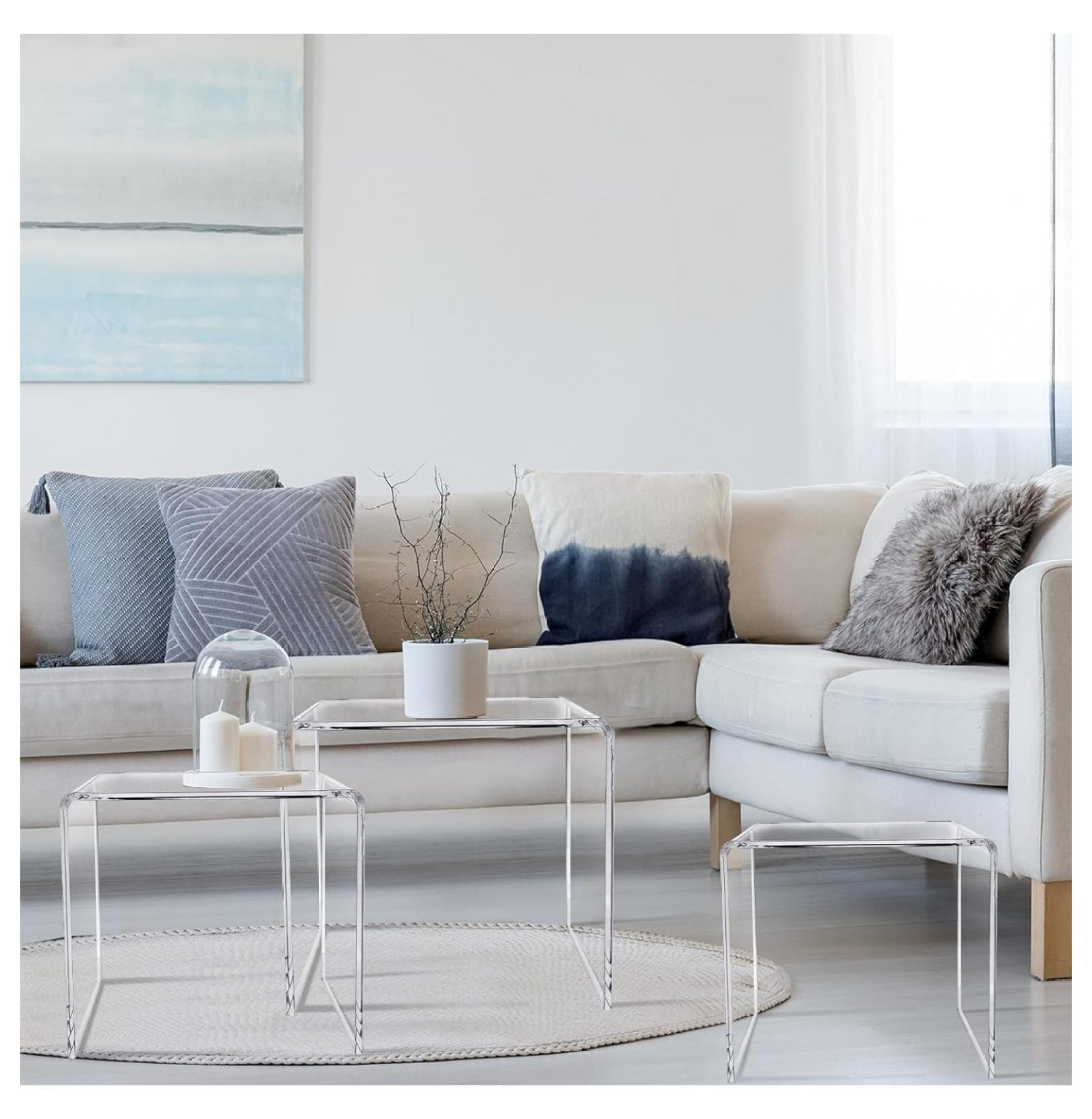 Set of 3 Nesting Tables Transparent Side Table Modern Coffee Clear Desk ...