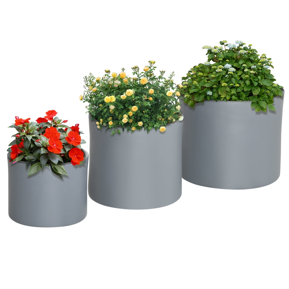 Set of 3 Outdoor Planter Set, 13/11.5/9in, MgO Flower Pots with ...