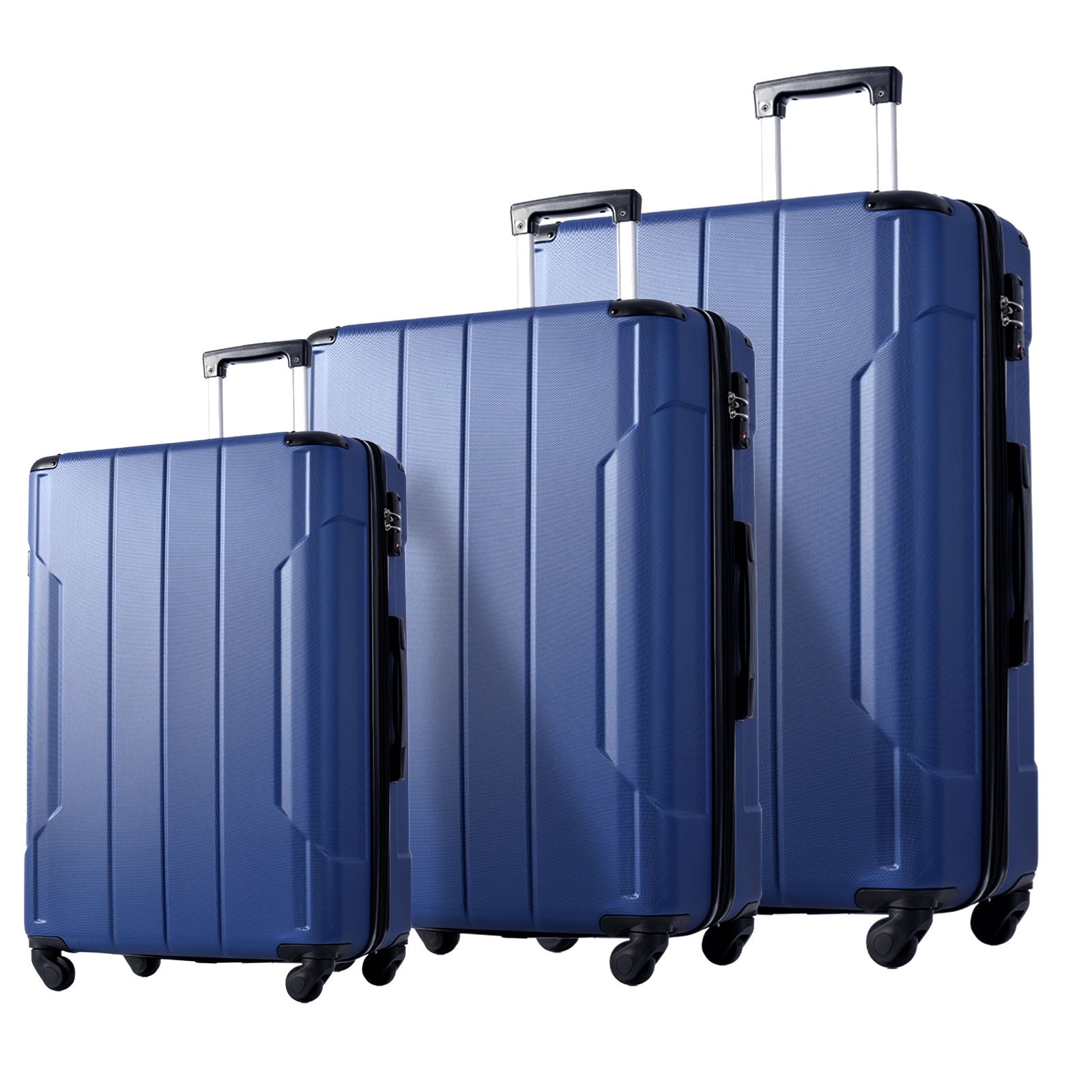 Set 3 Piece Carry On Hardside Luggage with Lock Lightweight Blue ...