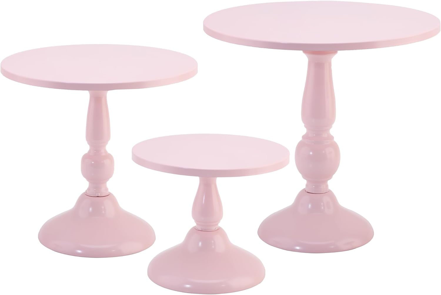 Set of 3 Pink Cake Stands, Metal Round Cake Holder Dessert Pie Pizza ...