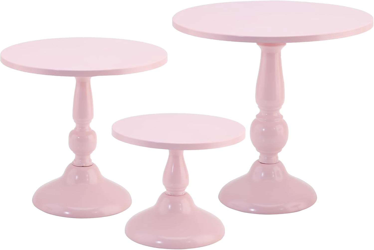 Set of 3 Pink Cake Stands, Metal Round Cake Holder Dessert Pie Pizza ...