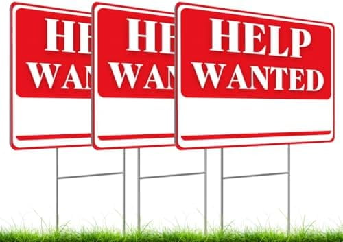 Set of 3 Plastics Double Sided 12x16 Inches Help Wanted Signs with ...