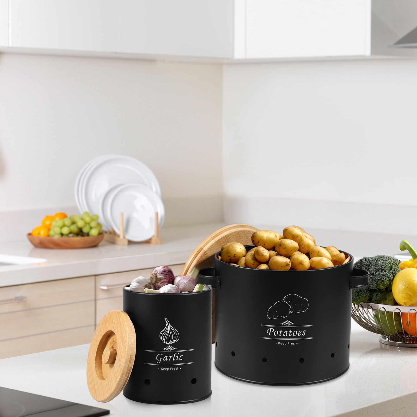 Set of 3 Potato Storage Stackable Wooden Potato and Onion Storage Bin ...