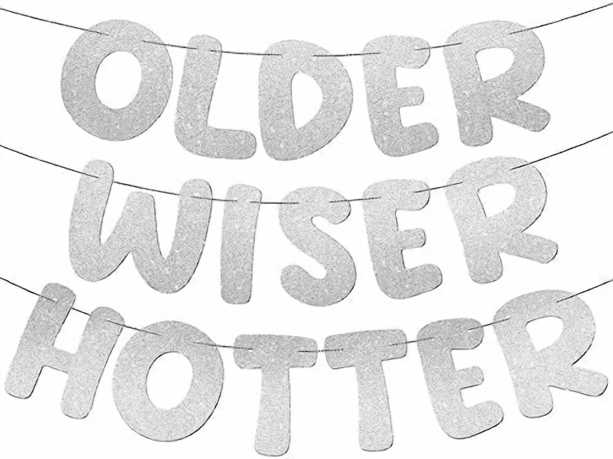 Set of 3 Pre Strung Older Wiser Hotter Glitter Banner Funny Birthday ...