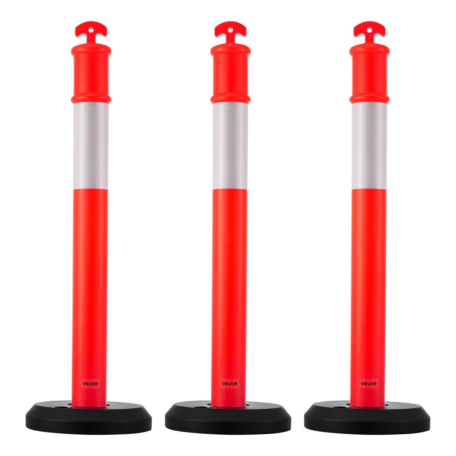 Set of 3 Red 48-Inch Traffic Safety Delineator Posts, Fillable Weighted ...