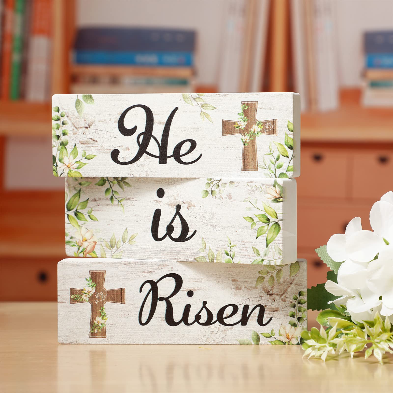 Set of 3 He Is Risen Wooden Table Sign Tiered Tray Decor Easter Wood ...