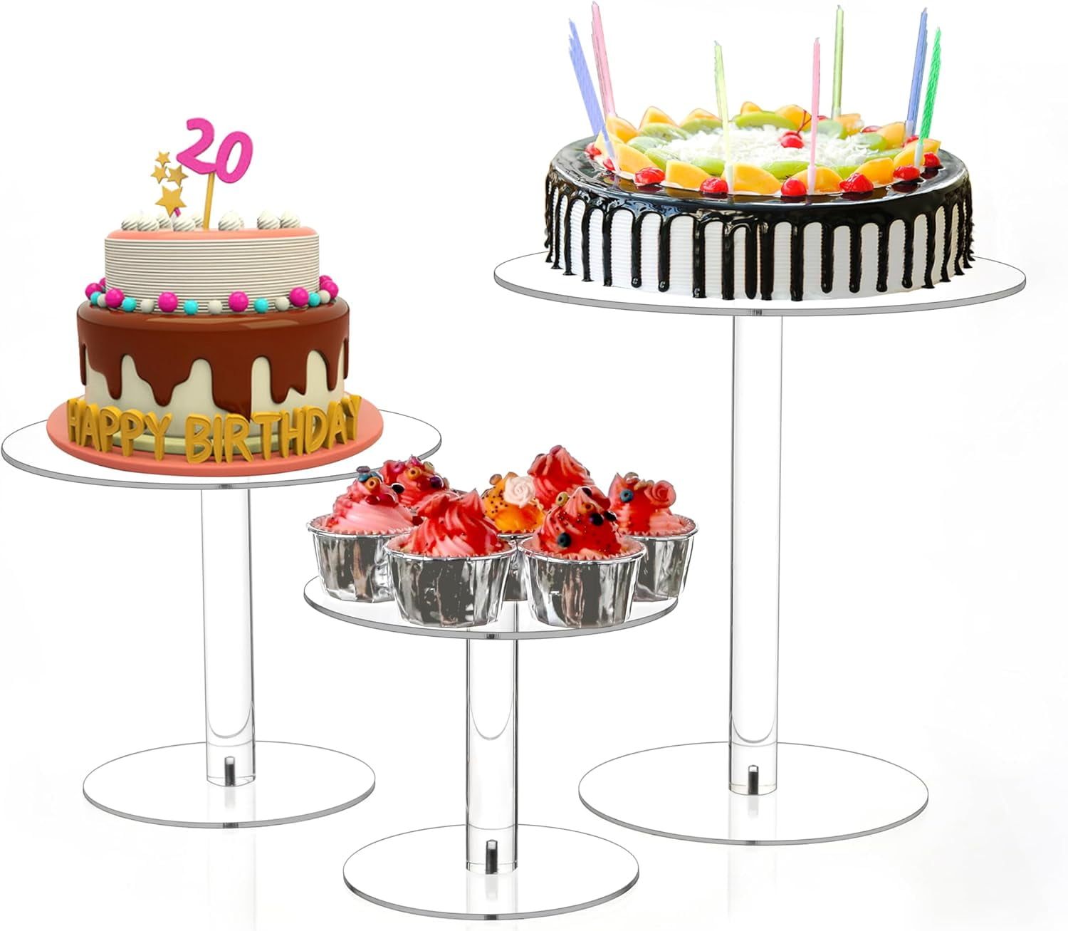 Set of 3 Round Acrylic Cake Stand for Retail Display, Wedding Cake ...