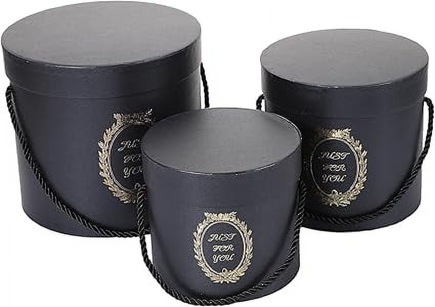 Set of 3 Round Gift Boxes with Lid, Nested Flower Box with Golden Foil ...