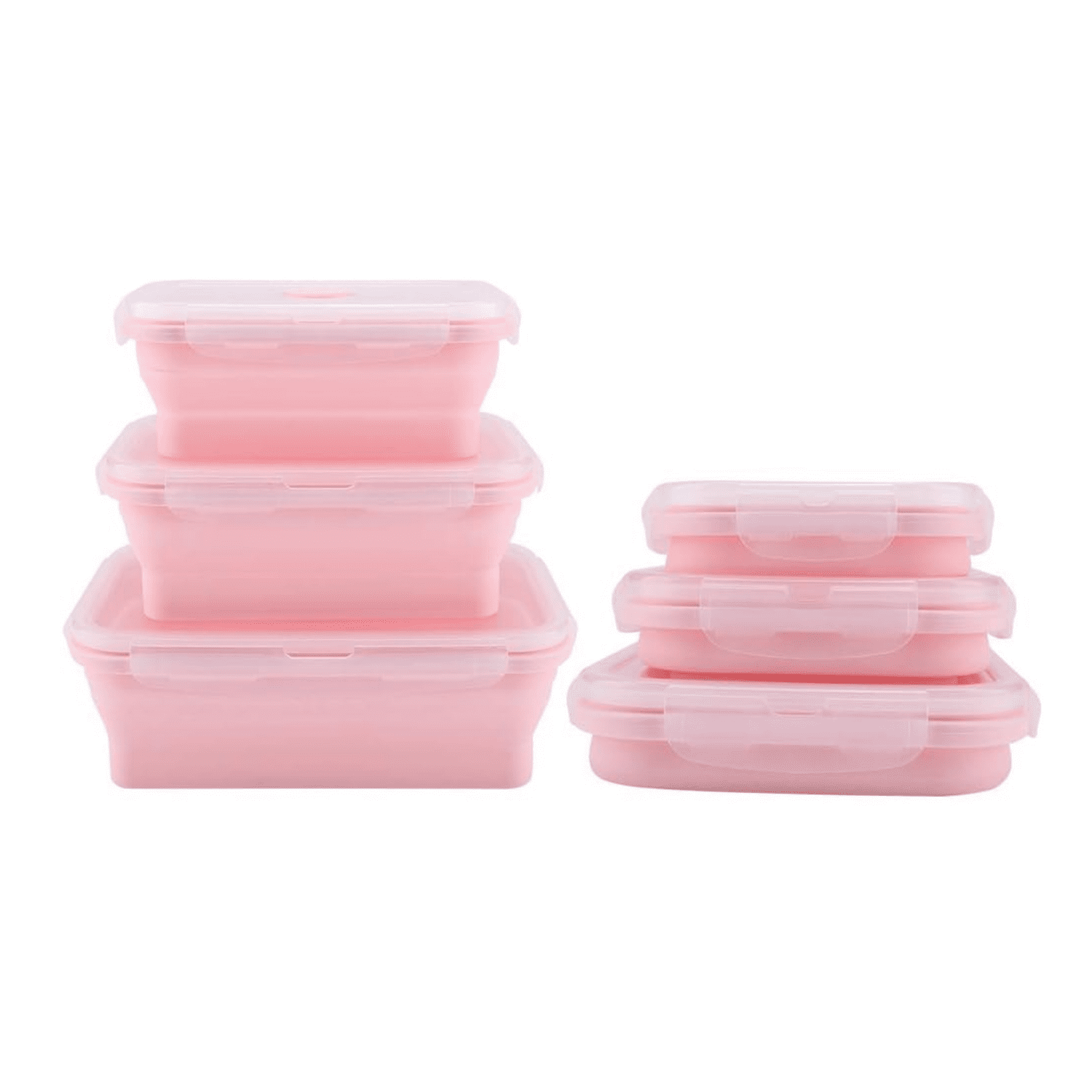 Set of 3 Silicone Bento Box,Pink Collapsible Folding Food Storage ...