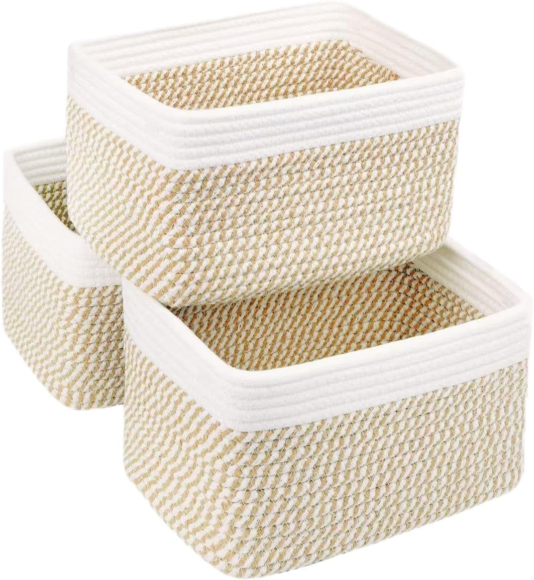 Set of 3 Small Cotton Rope Storage Baskets 11"x7"x7" - Ideal for ...