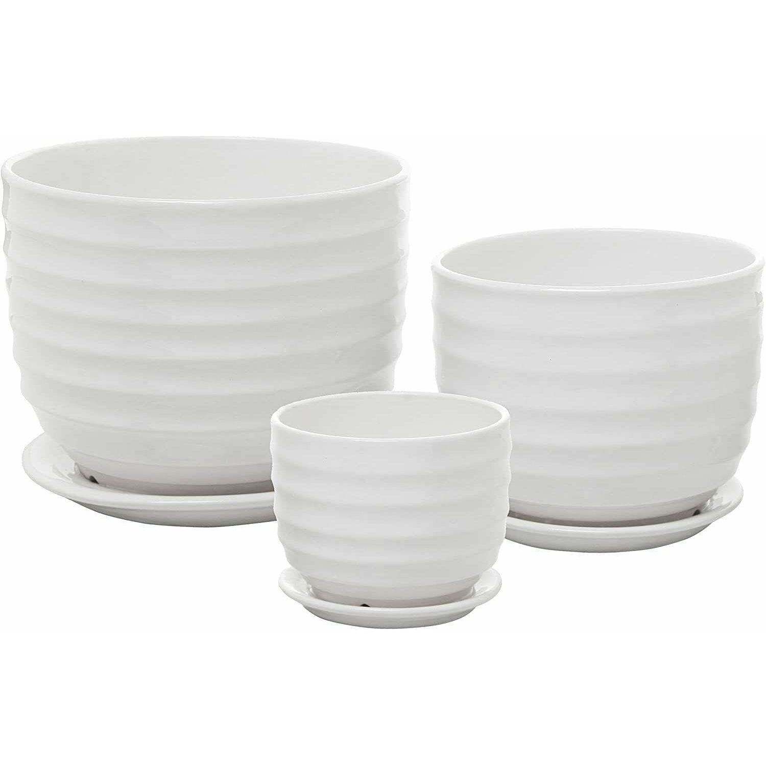Set of 3 Small to Medium Sized Round Modern Ceramic Garden Flower Pots ...