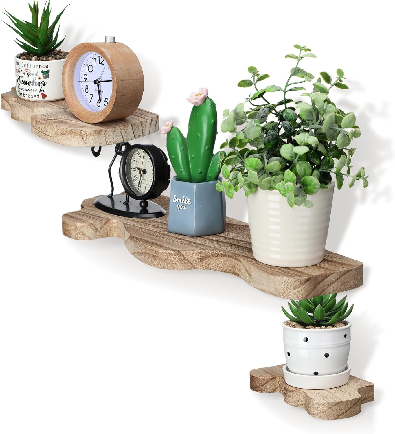 Set of 3 Small Rustic Wave Edge Floating Shelf 3 Size Live Edge Wooden ...