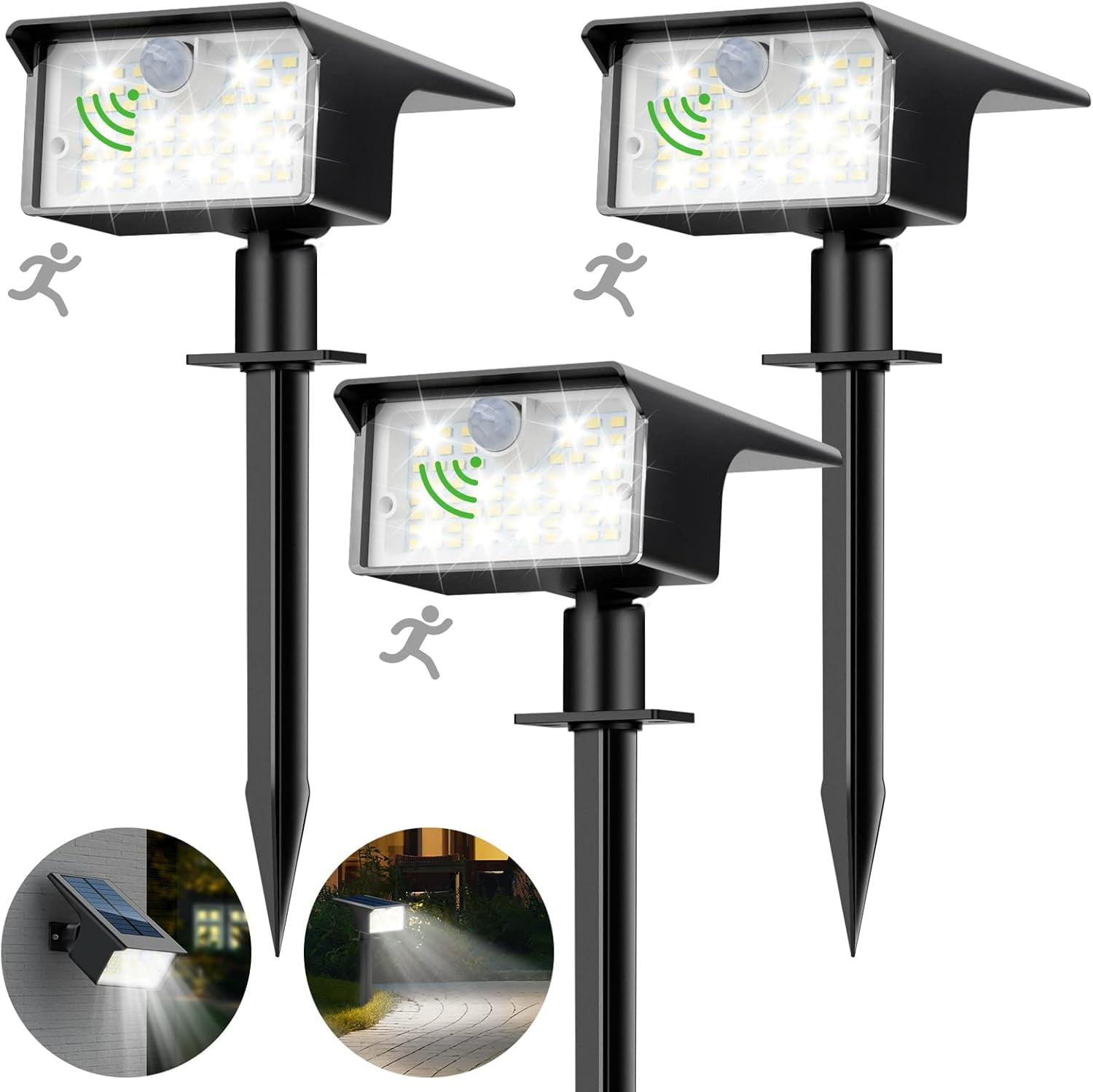 Set of 3 Solar Lights Outdoor Motion Detector, 62 LumtenD Outdoor Solar ...