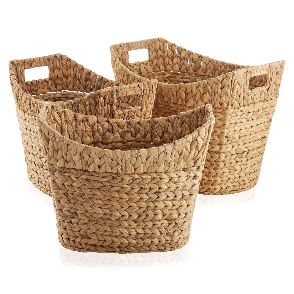 Set of 3 Stackable Oval Laundry Baskets with Handles, Woven Water ...