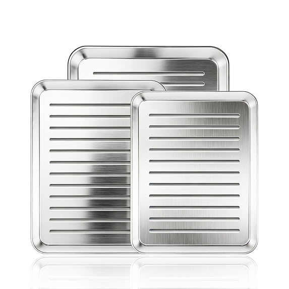 Set of 3 Stainless Steel Baking Sheets, Nonstick Metal Sheet Pan with ...