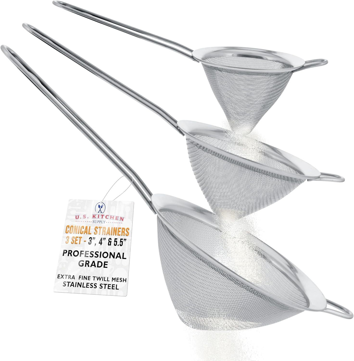 Set of 3 Stainless Steel Conical Strainers - 3", 4" & 5.5" Sizes ...