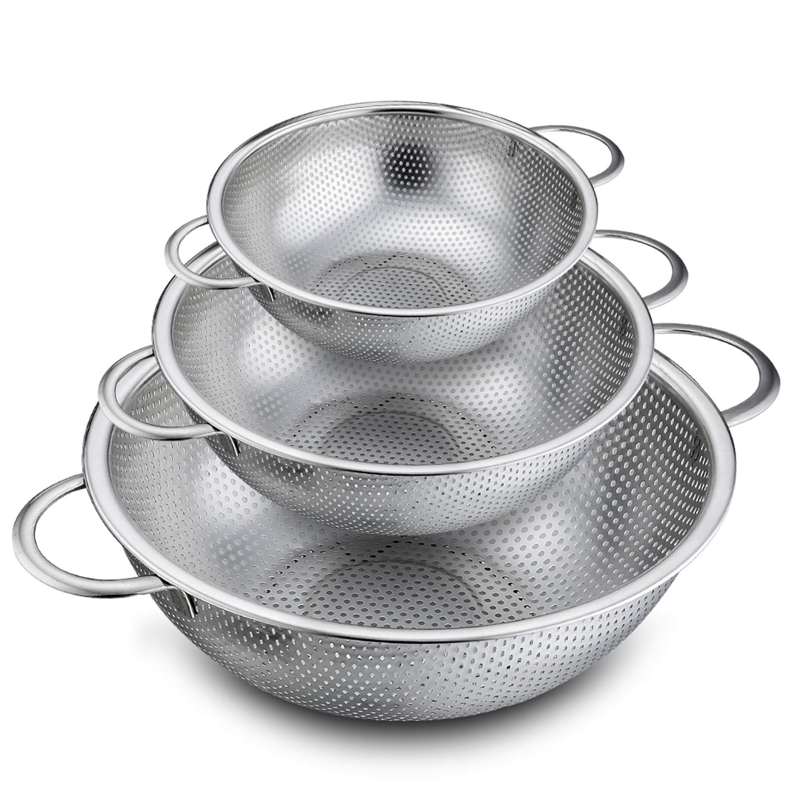 Set of 3 Stainless Steel Micro-Perforated Kitchen Sieve Pasta Strainer ...