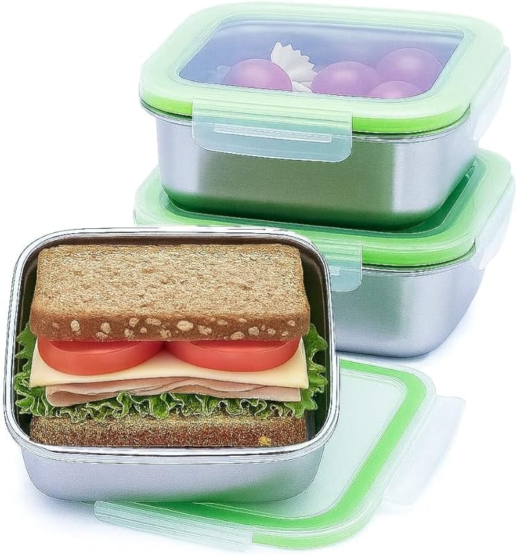 Set of 3 Stainless Steel Sandwich Containers - Food Grade Metal Base ...