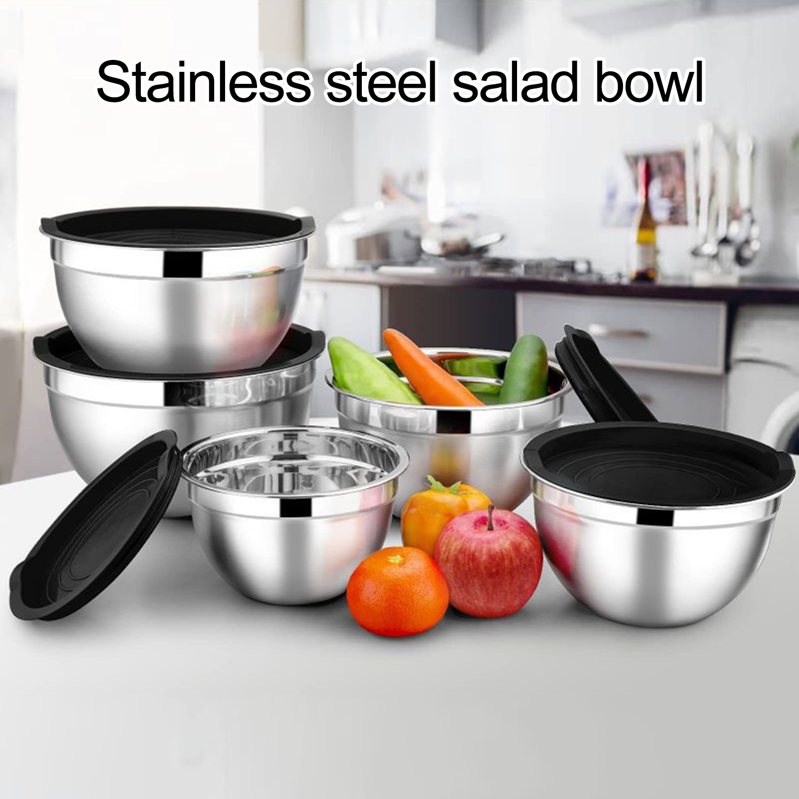 Set of 3 Stainless Steel Stackable Salad Bowls - Food-Grade, Multi ...