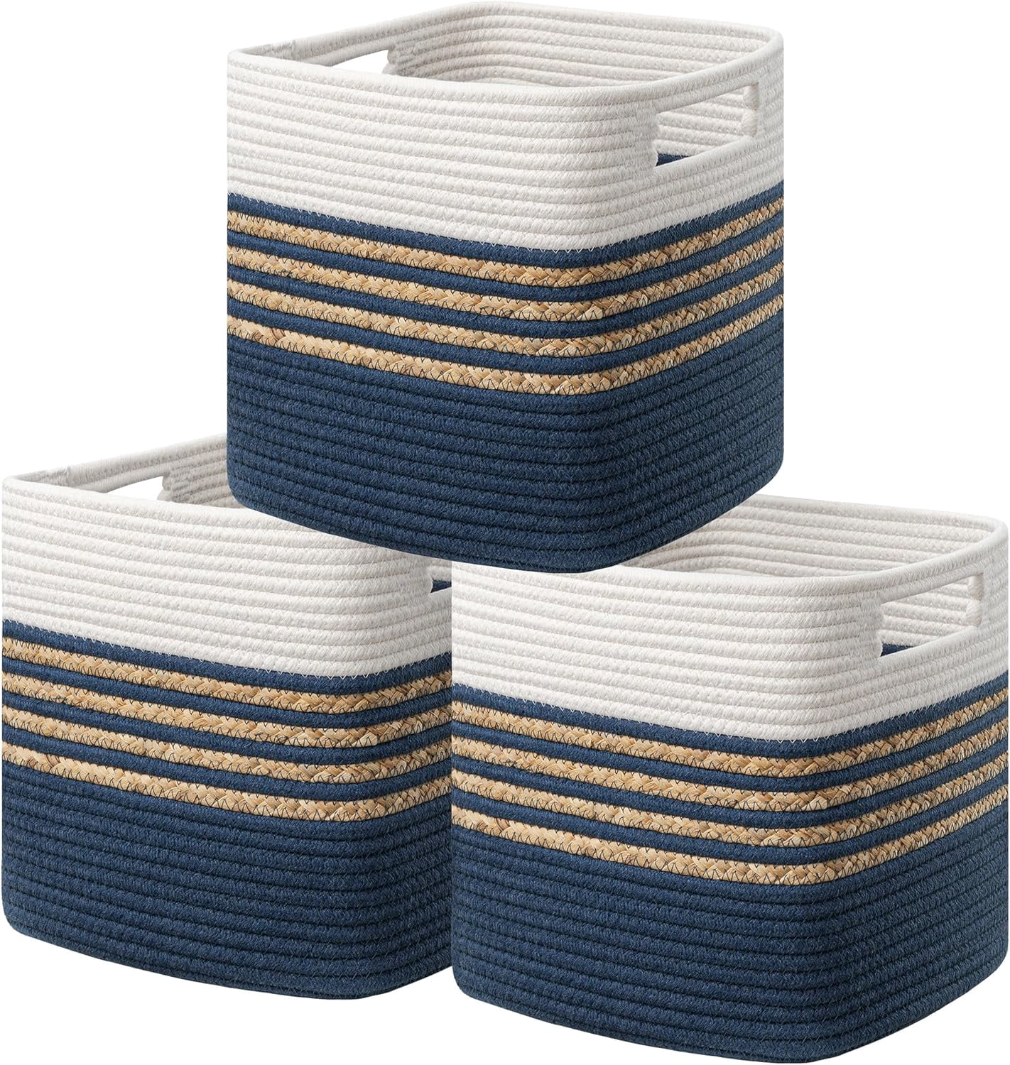 Set of 3 Storage Cubes 13 X 13 X 13 in, Water Hyacinth Storage Bins for ...