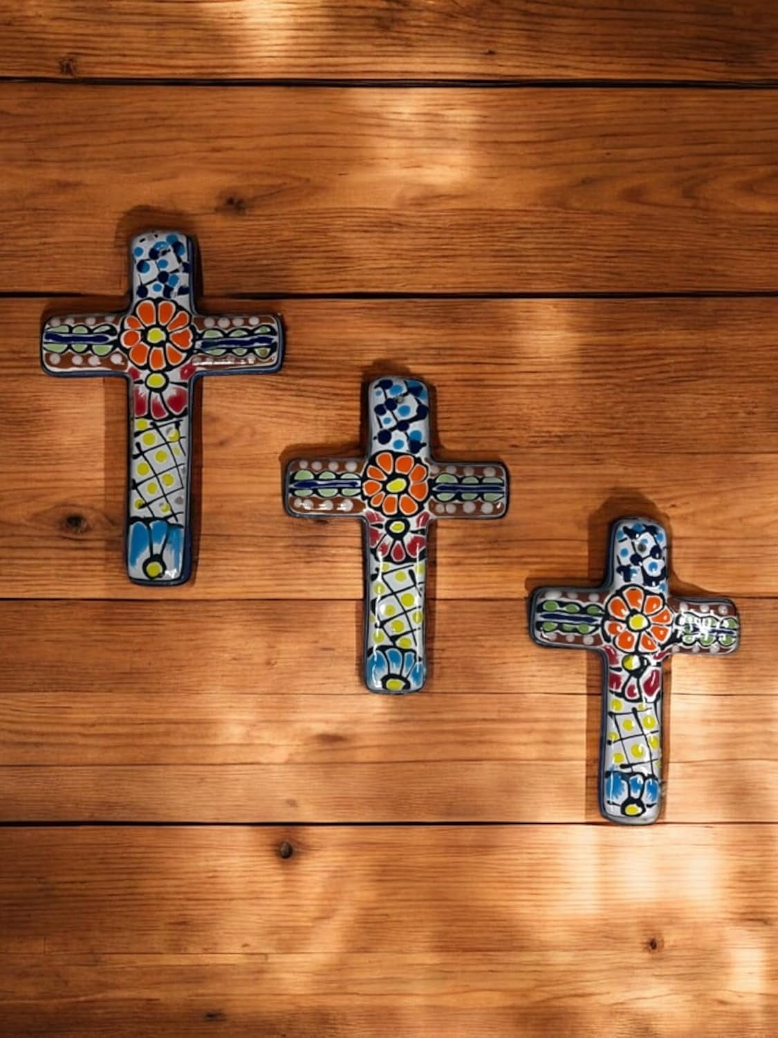 Set of 3 Talavera Crosses – Hand-Painted Mexican Pottery, Colorful ...