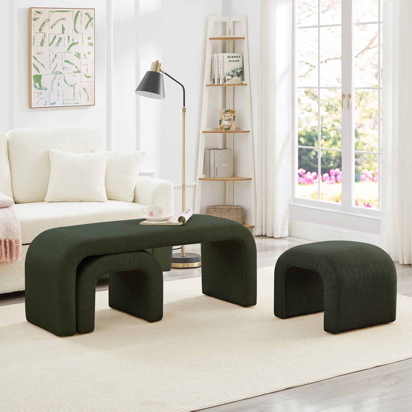 Set of 3 U-Shaped Modern Ottoman Bench Set, 44" Wide Teddy End of Bed ...