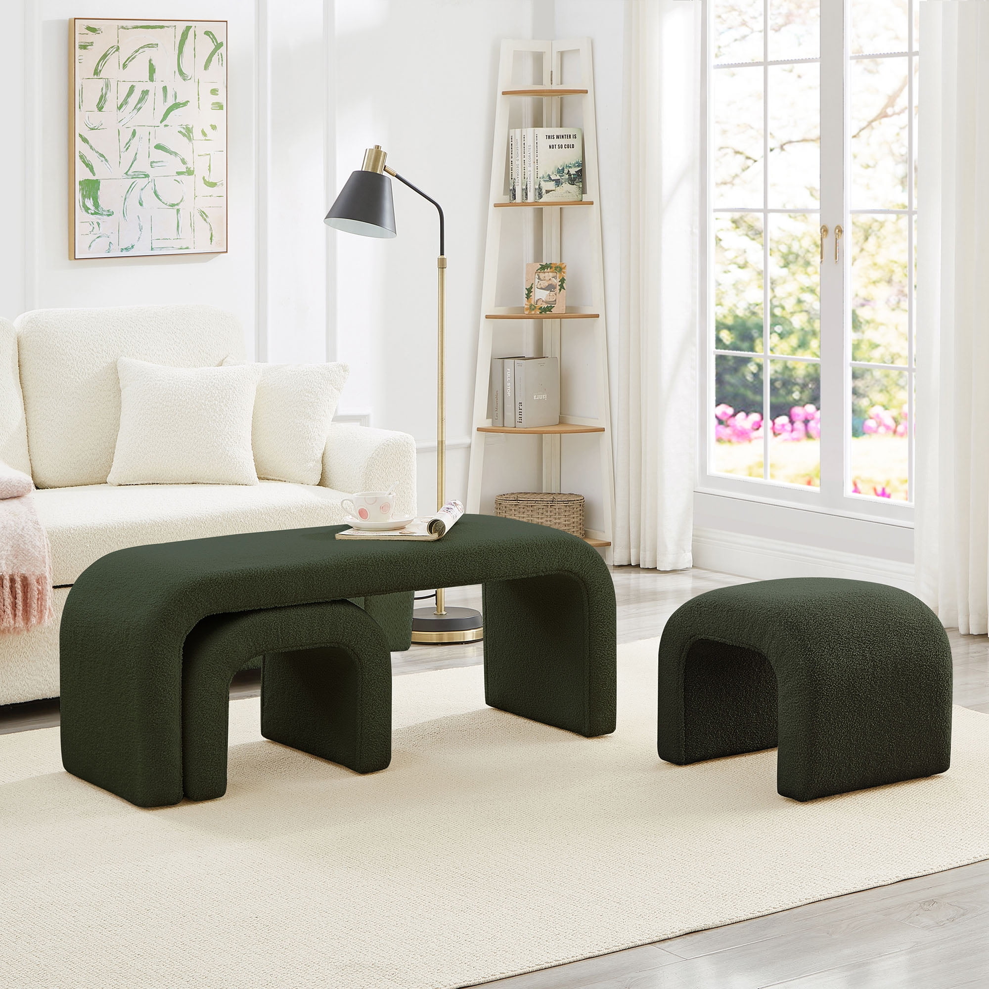 Set of 3 U-Shaped Modern Teddy Ottomans with 44 " and 18 " Sizes ...