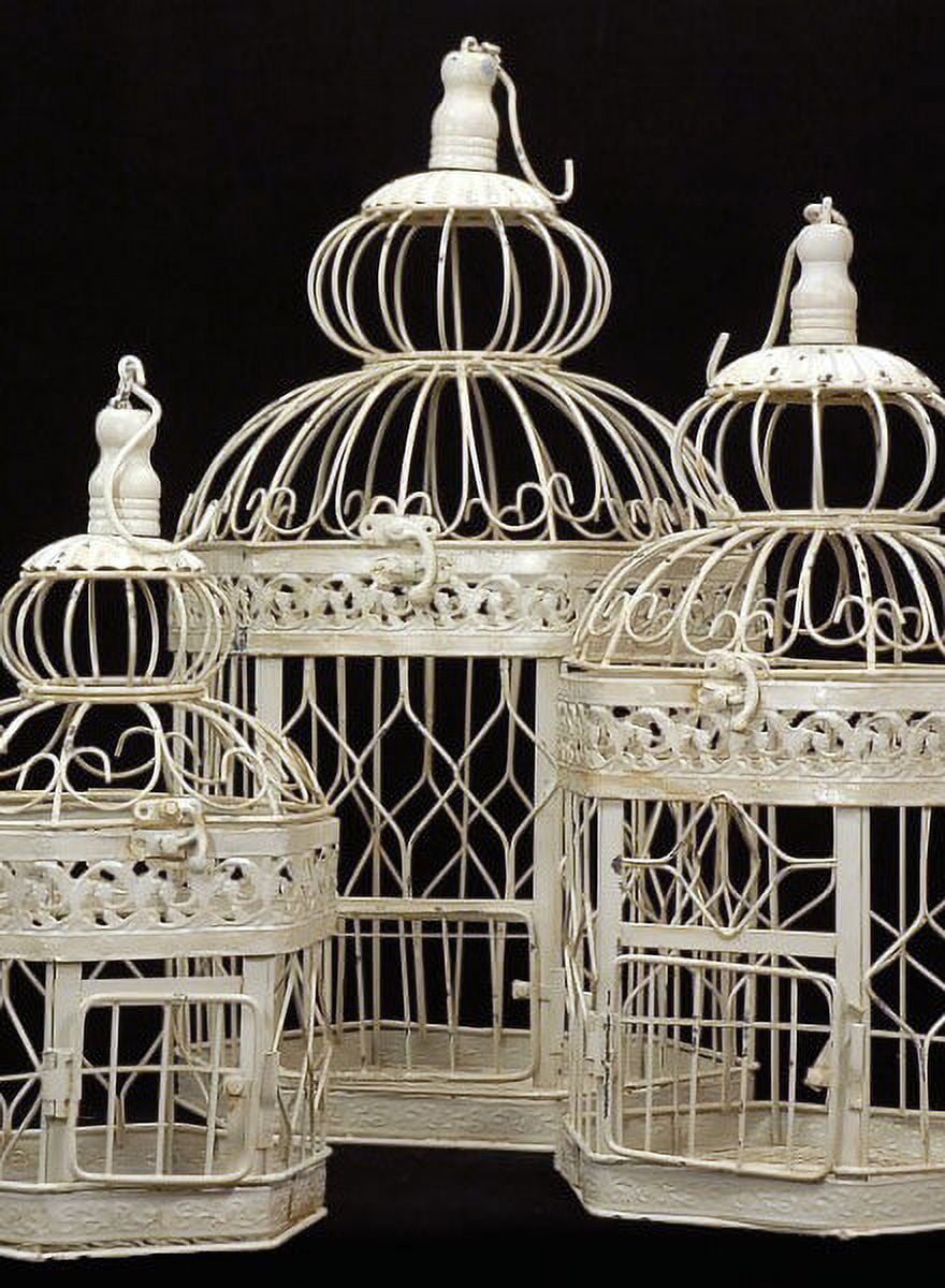 Set of 3 Victorian Cream White Bird Cages Largest Cage 13in. Wide x ...