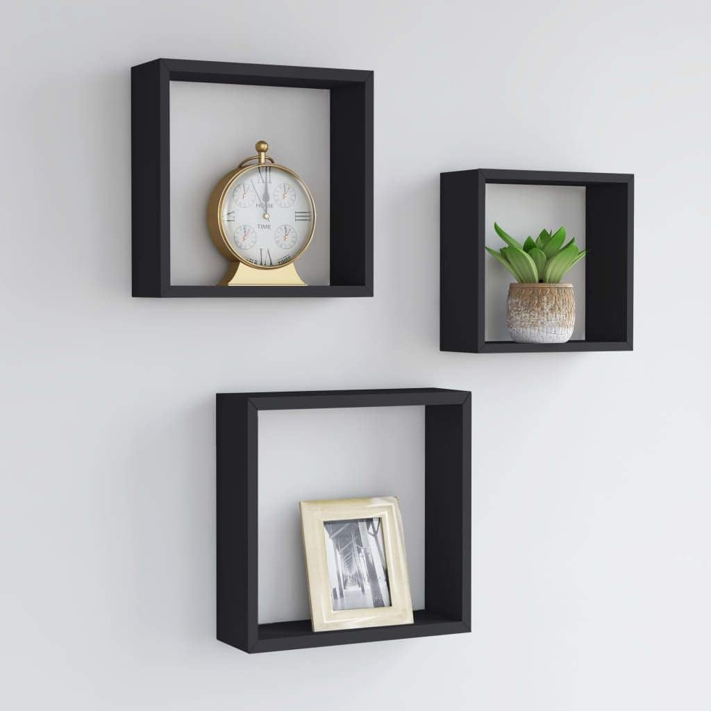 Set of 3 Wall Cube Shelves, Floating Decorative Storage Racks, Wall ...