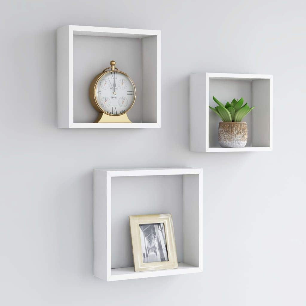 Set of 3 Wall Cube Shelves, Floating Decorative Storage Racks, Wall ...