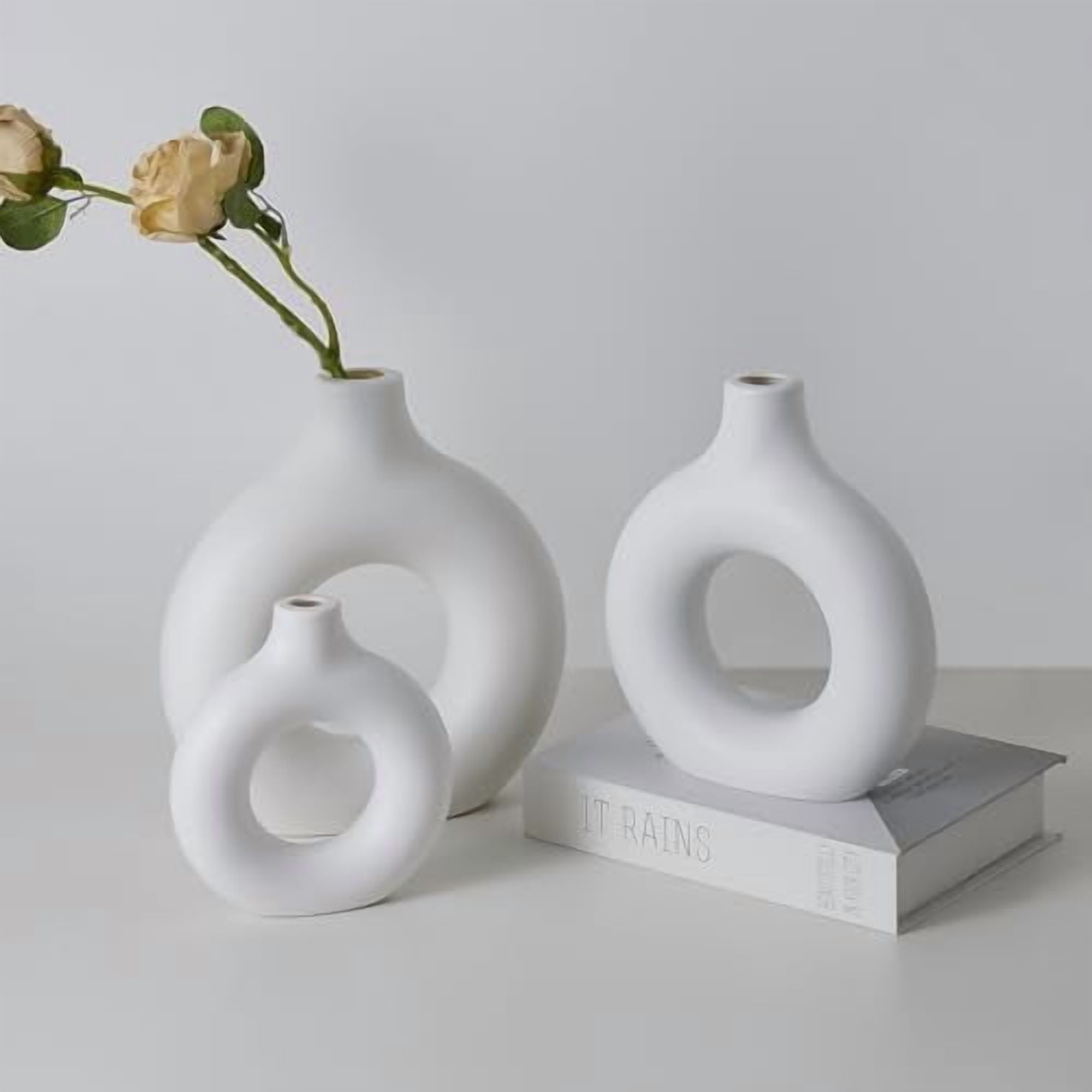 Set of 3 White Composite Plastic Vase 5.7" 7.9" 9" Aesthetic Boho ...