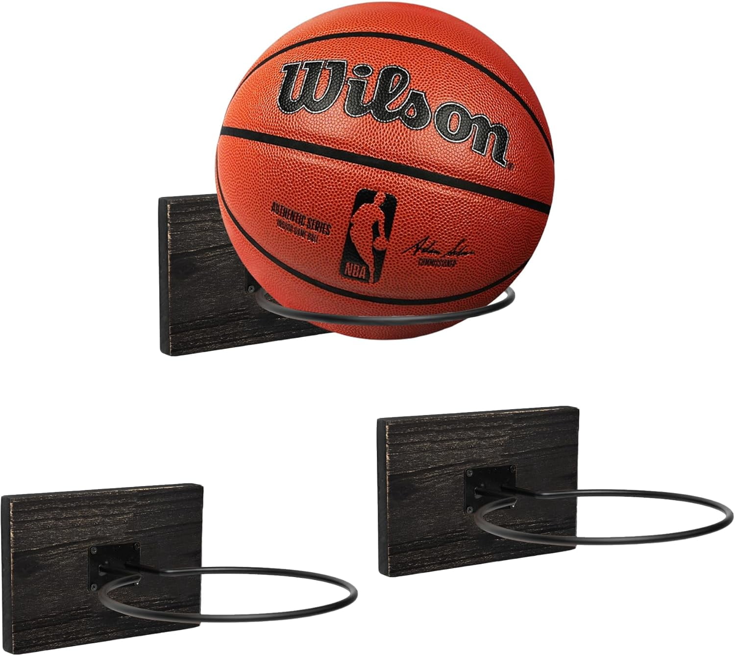 Set of 3 Wood Basketball Holder Wall Mount Display for Boys Room Decor ...