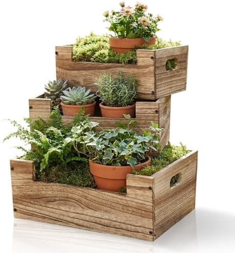 Set of 3 Wood Storage Nesting Crates for Display, Decorative Farmhouse ...