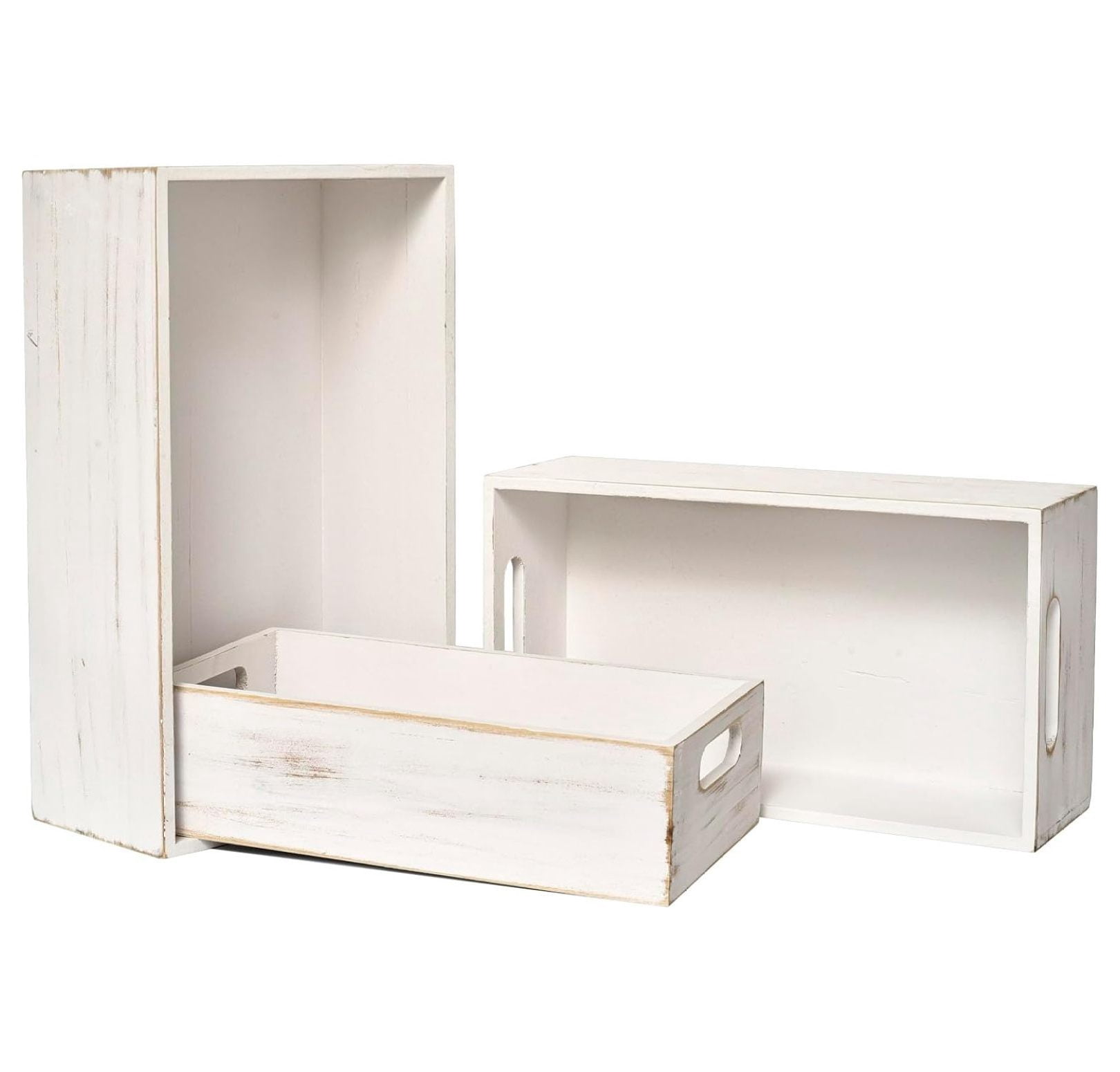 Set of 3 Wooden Crates, Rustic White Wooden Storage Crates for Display ...