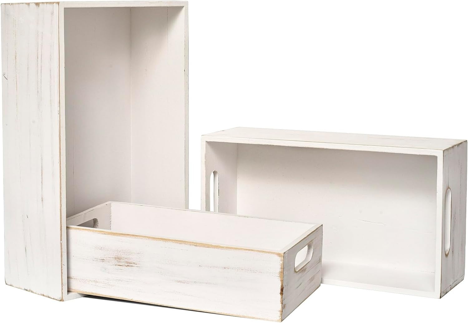 Set of 3 Wooden Crates, Rustic White Wooden Storage Crates for Display ...