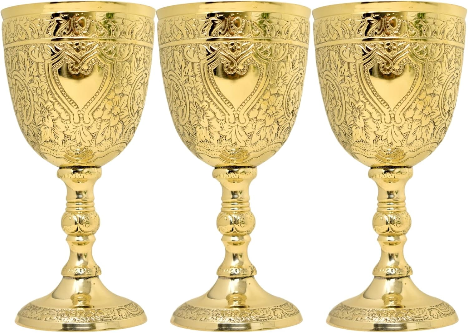 Set of 3 chalice Goblet Vintage Brass Gold Plated Roman Chalice Cup of ...